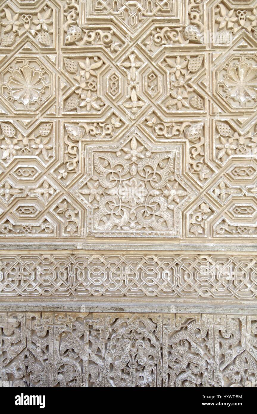closeup of a plaster wall in the Alhambra Palace, Granada, Andalusia ...