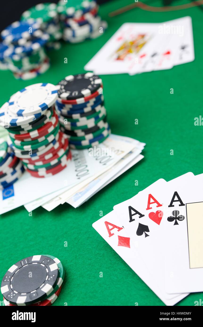 view of a gaming table with green mat Stock Photo - Alamy