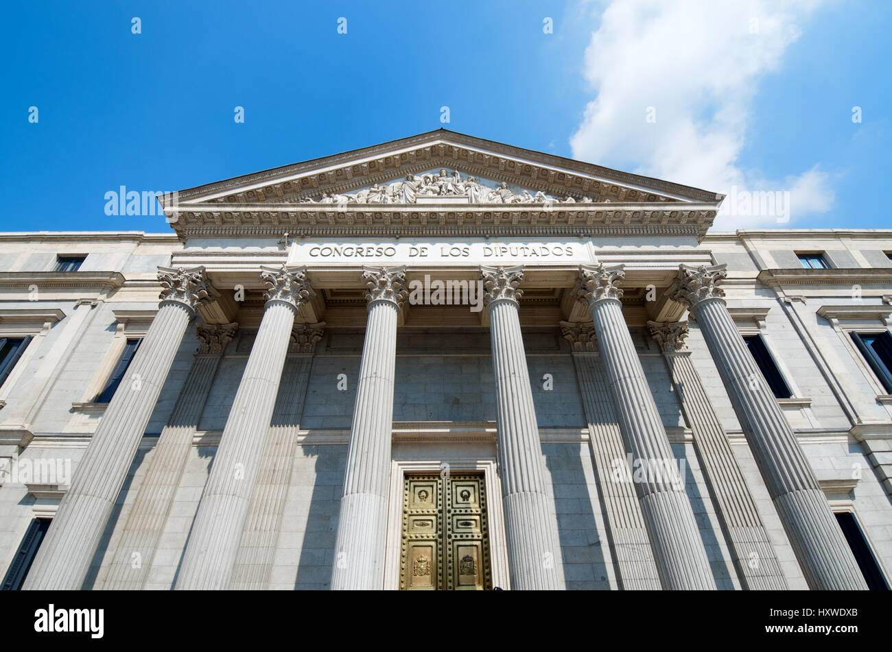 view of the main facade of the Spanish parliament, Congreso de los ...