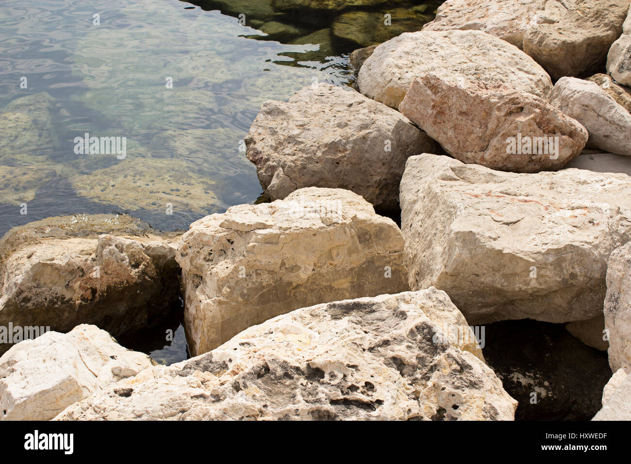 Mediterranean sea: waves on the rocks coastline view, cote d'azur ...