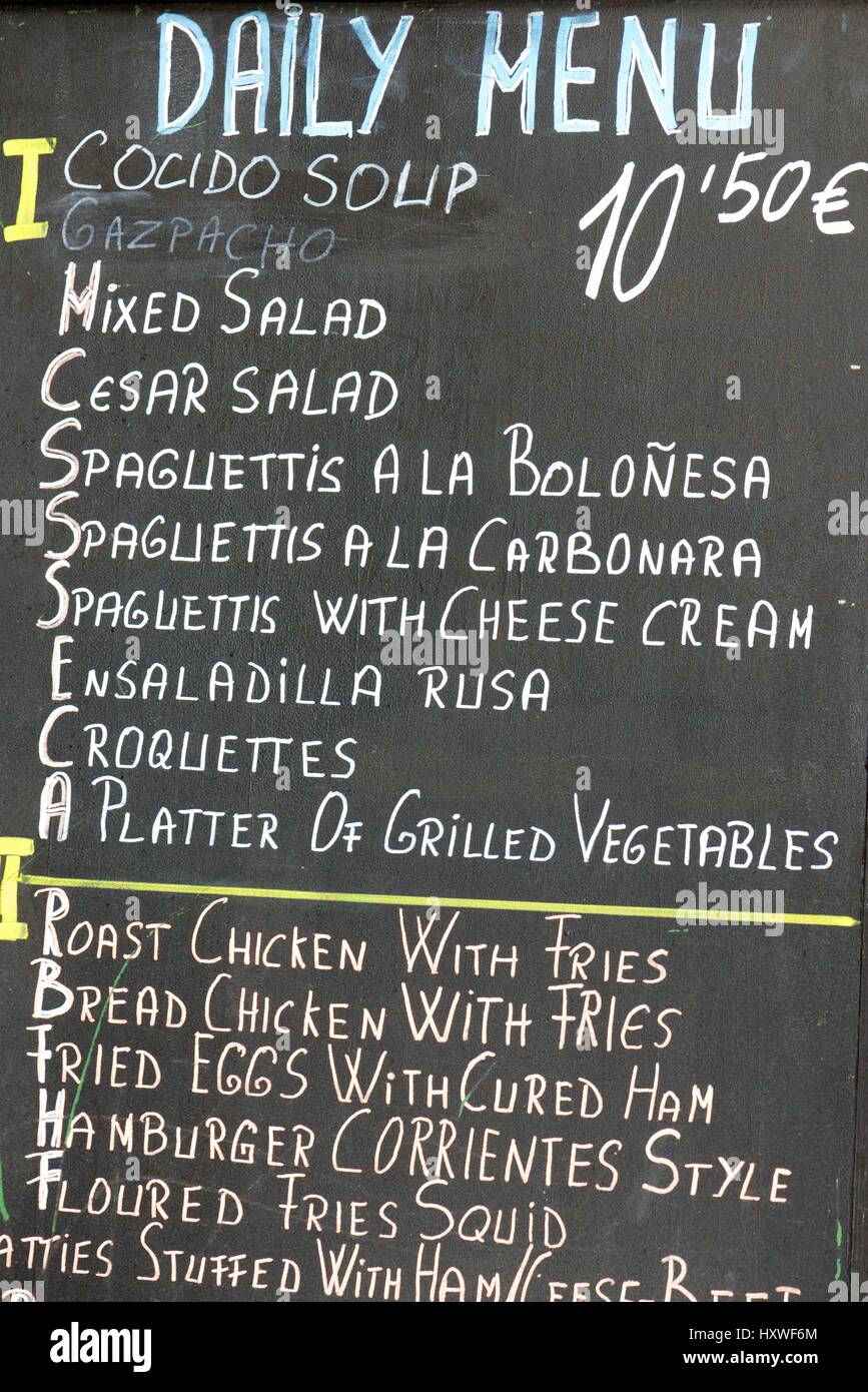 Spanish Menu High Resolution Stock Photography and Images - Alamy