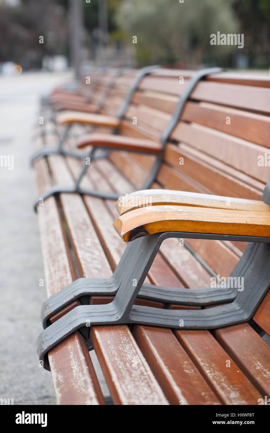 wooden bench in the Plaza de Colon, Madrid, Spain Stock Photo - Alamy