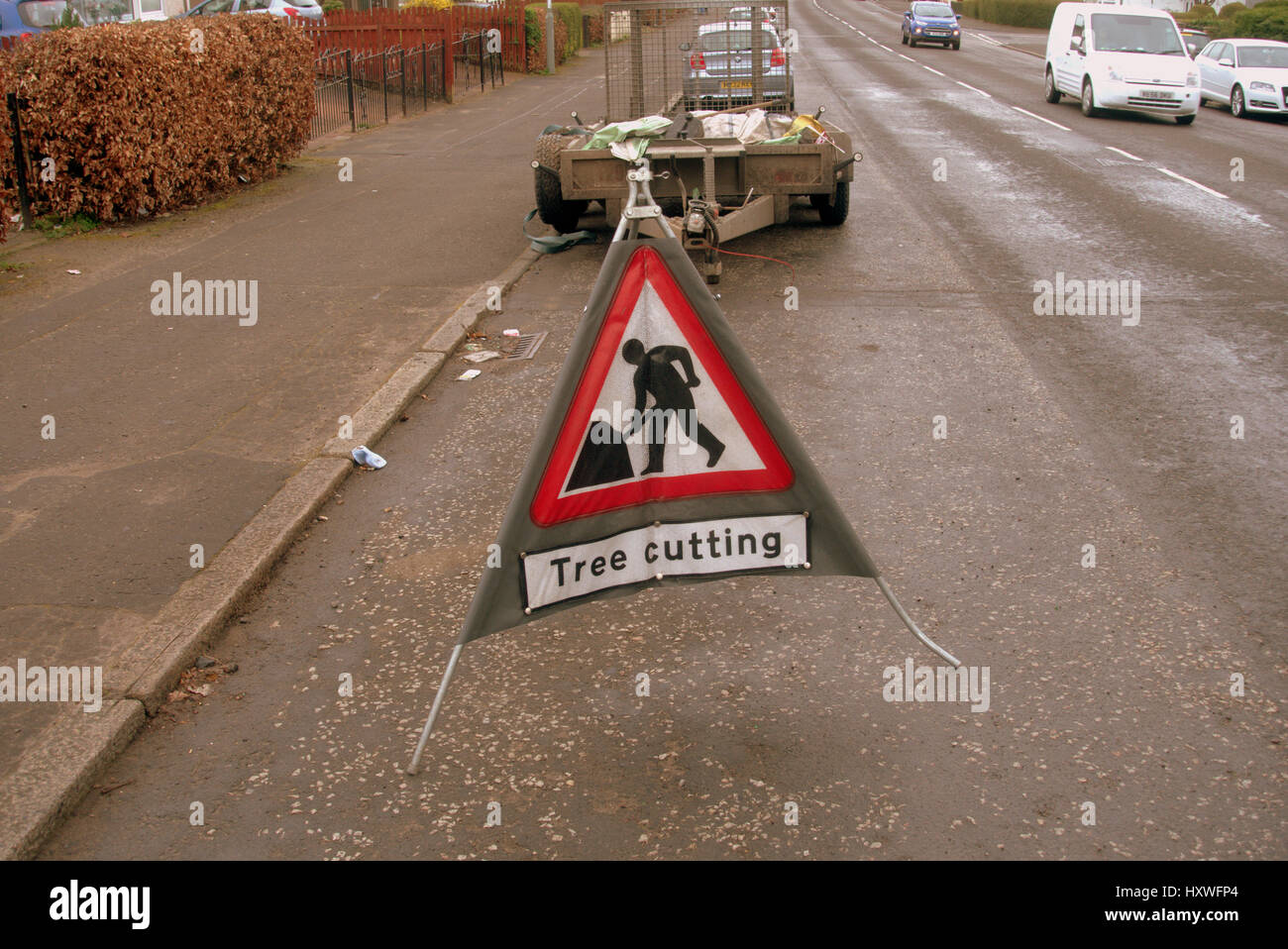Tree cutting warning sign hi-res stock photography and images - Alamy