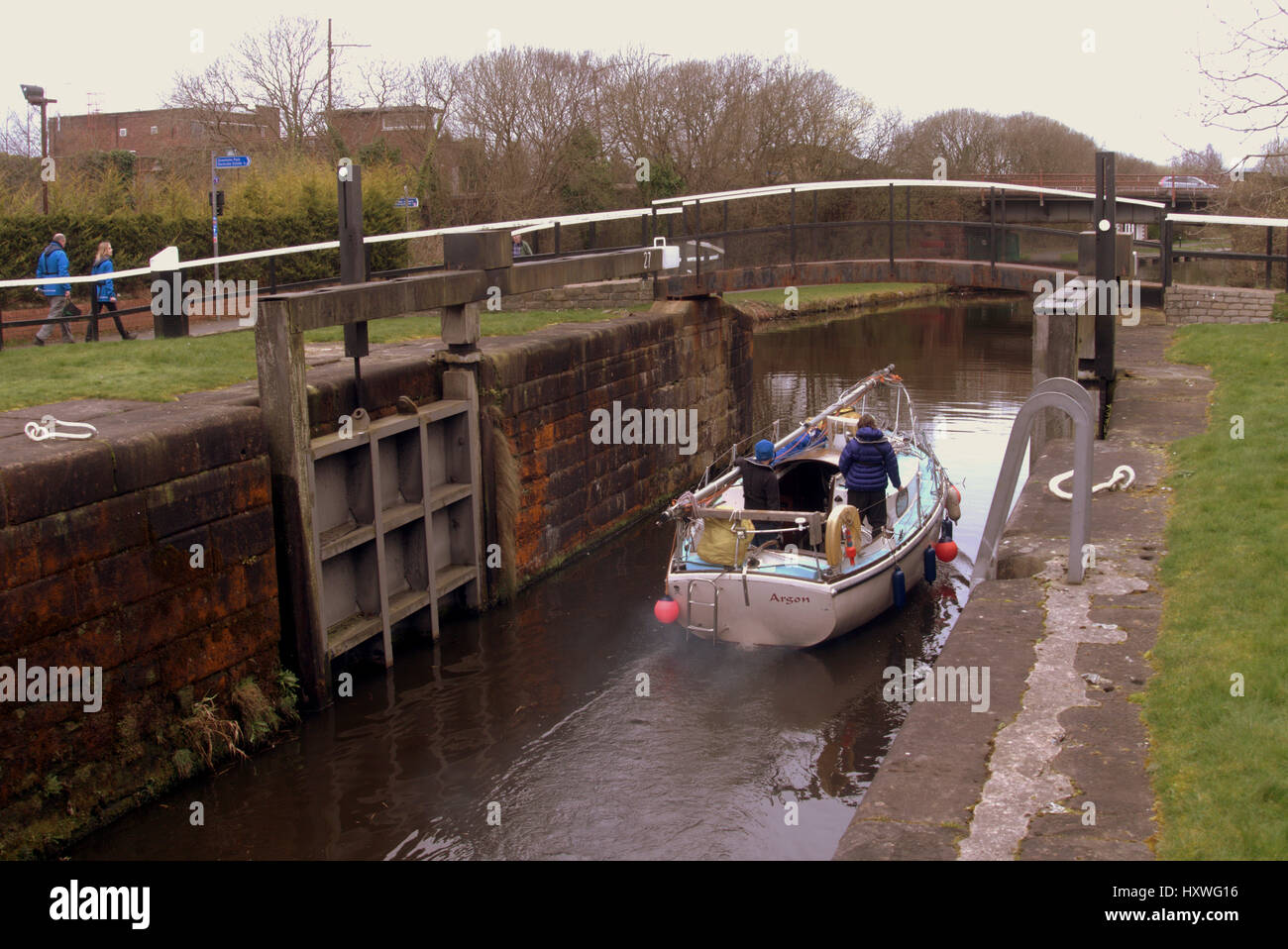 lock 27 Forth and Clyde canal yacht coming through the lock canal Stock ...