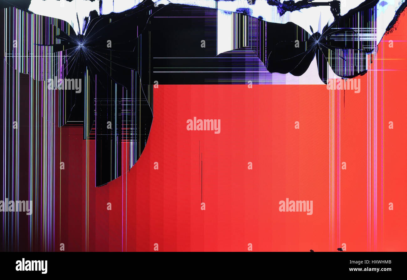 The LCD screen of the tv setis broken by shots from the traumatic gun ...