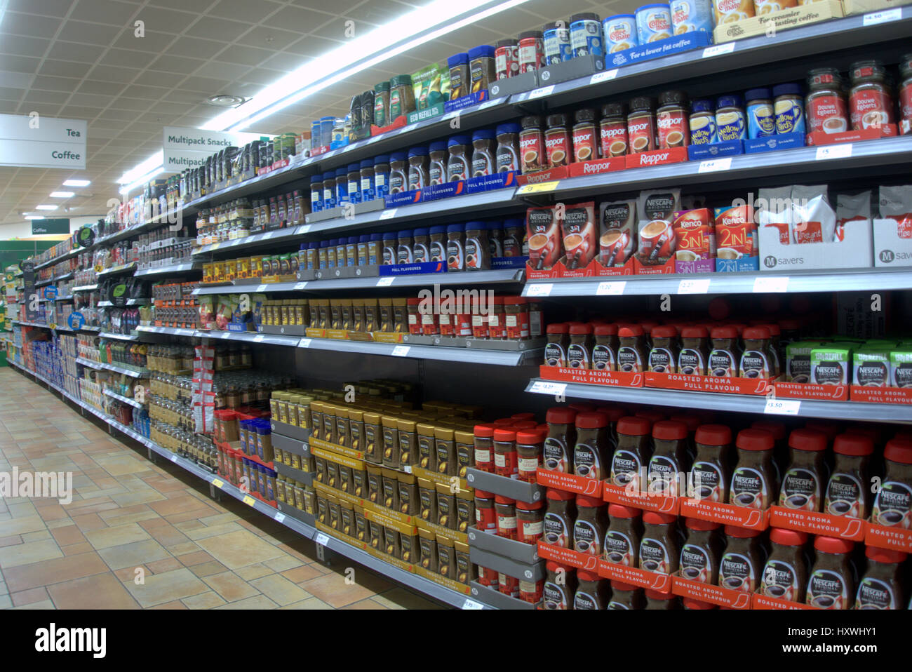 supermarket tea and coffee aisle Stock Photo - Alamy