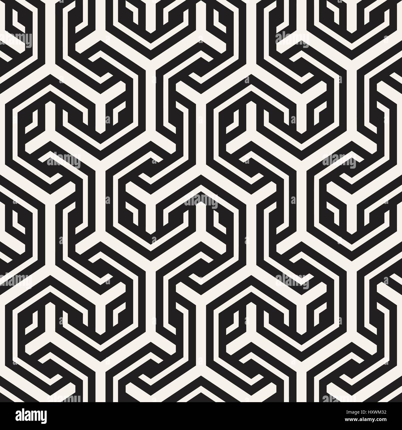 Vector Seamless Interlacing Lines Pattern Repeating Geometric Background With Hexagonal Lattice