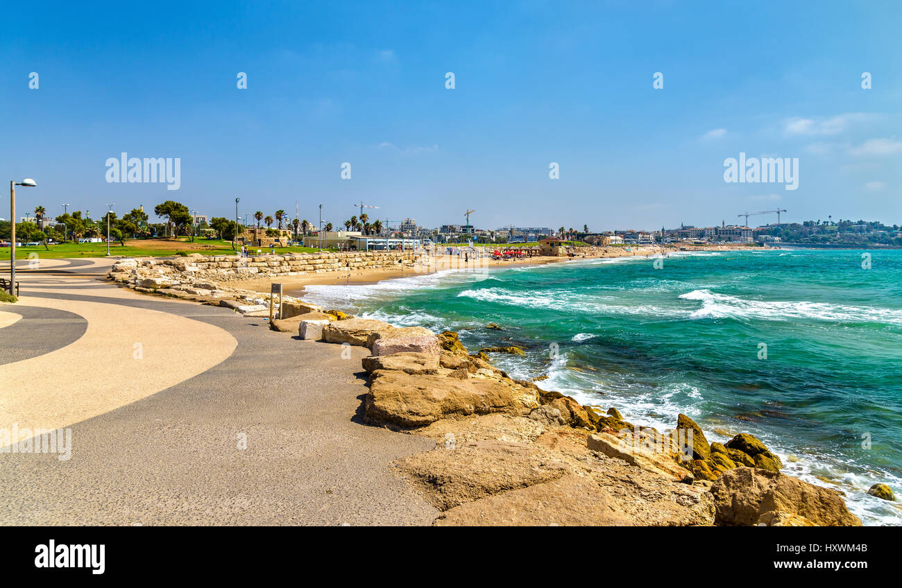 View of the Mediterranean waterfront of Tel Aviv - Israel Stock Photo ...