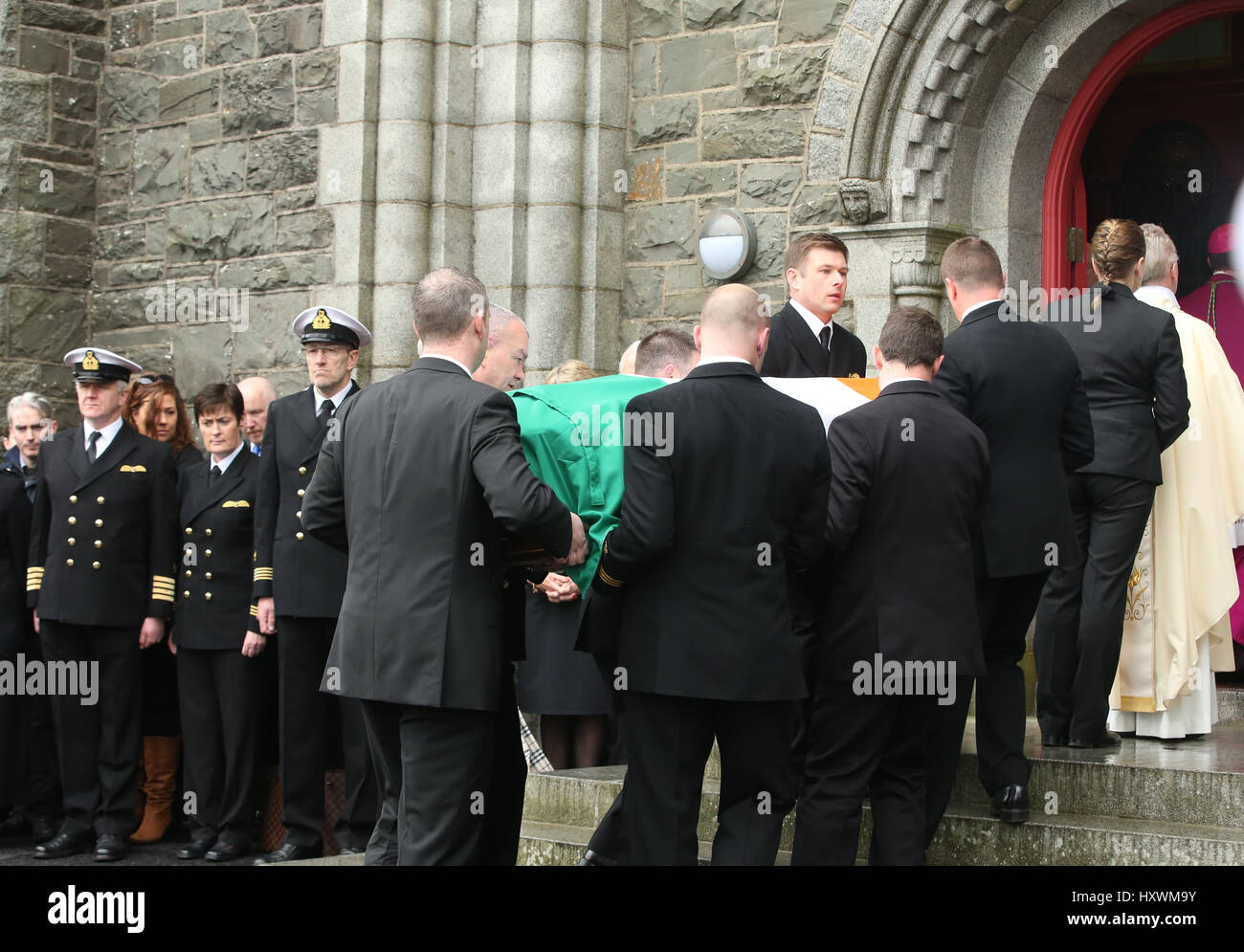 The coffin of Captain Mark Duffy is carried into St Oliver Plunkett ...