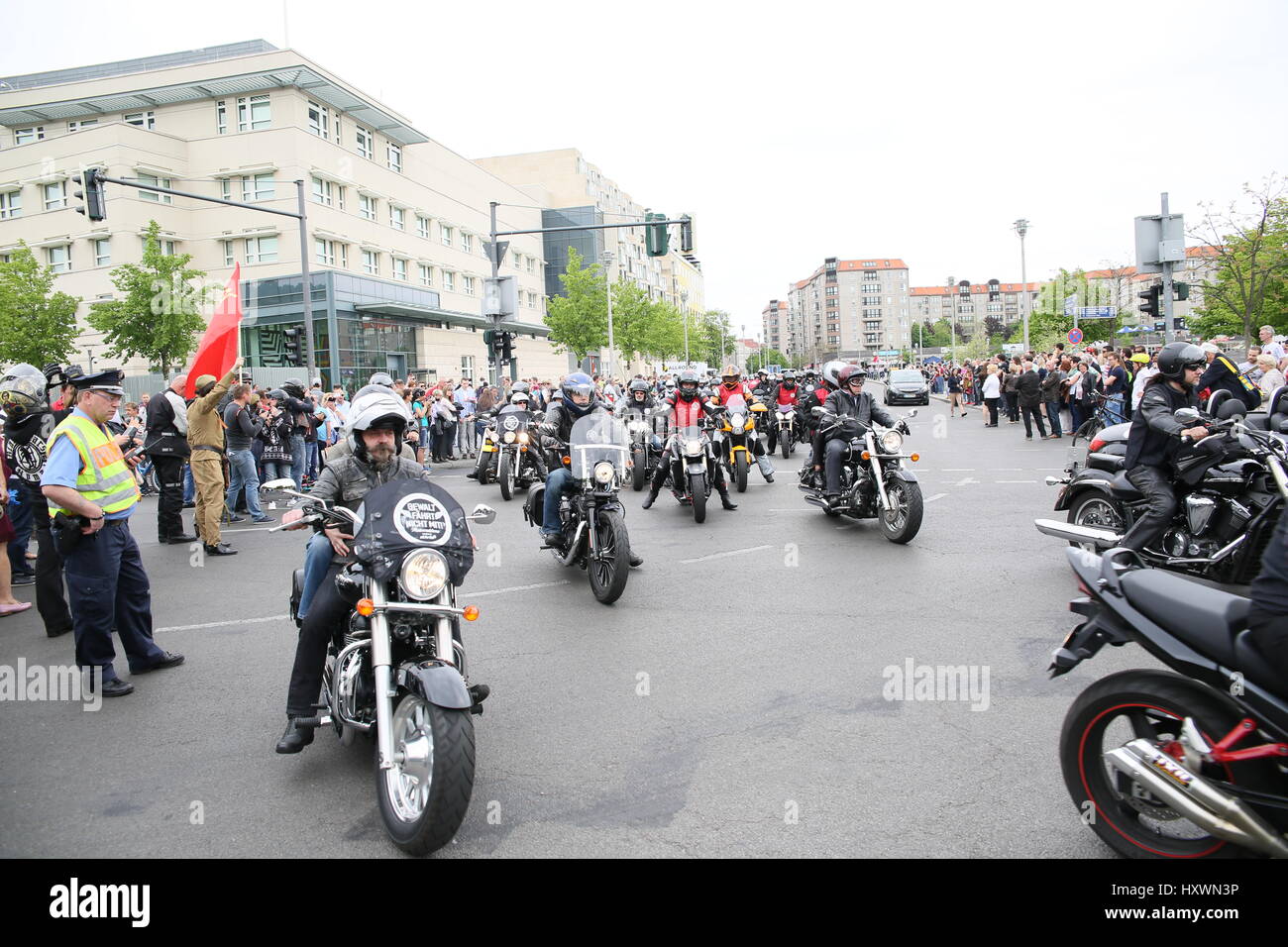 Berlin, Germany, May 9th, 2015: Bikers ride to protest against violence ...
