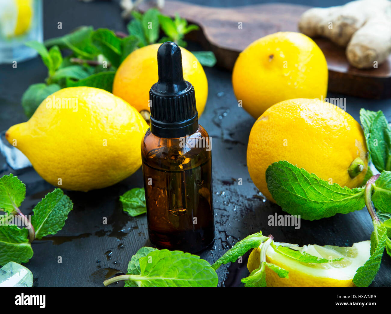 Lemon essential oil fruits hi-res stock photography and images - Alamy
