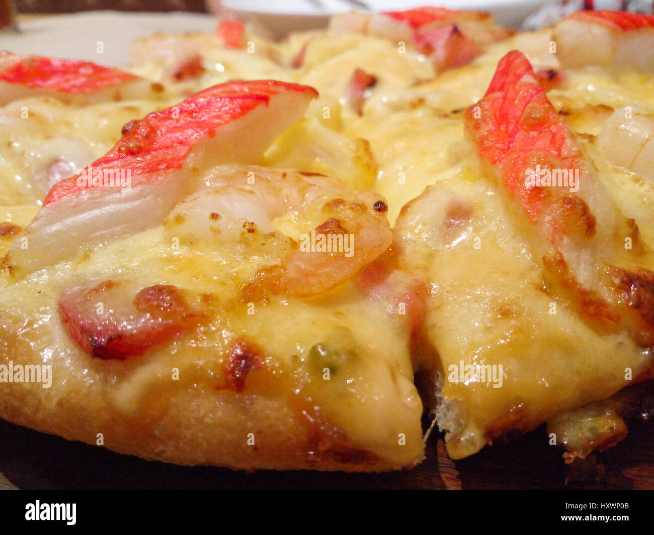 Closeup to Yummy Seafood Topping Pizza Background Stock Photo - Alamy