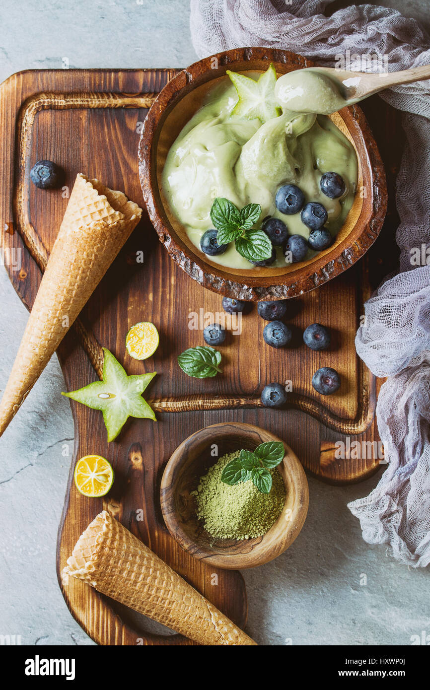Green tea soft elastic ice cream Stock Photo - Alamy
