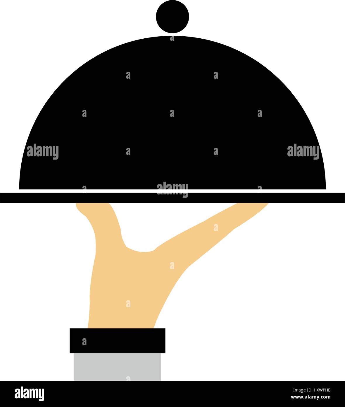 illustrated with hand icon tray on a white background in vector Stock ...