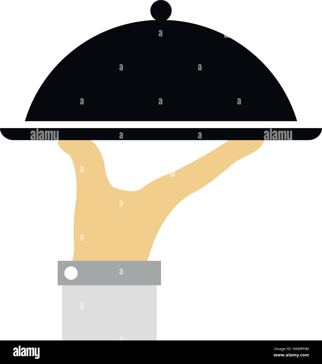 illustrated with hand icon tray on a white background in vector Stock ...