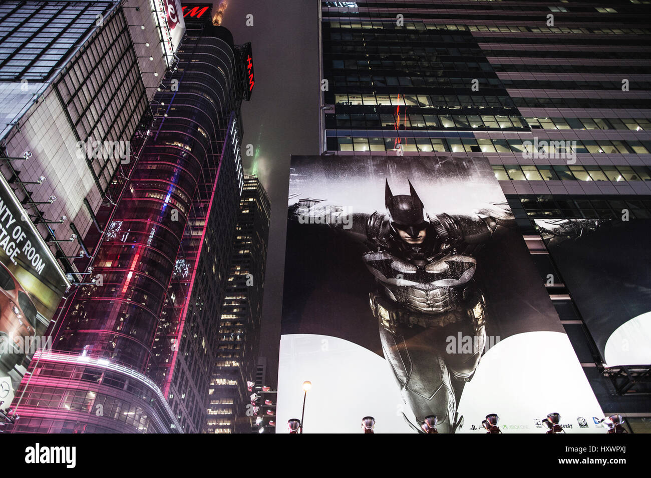A giant Batman commericial seen on a building in New York City, United ...