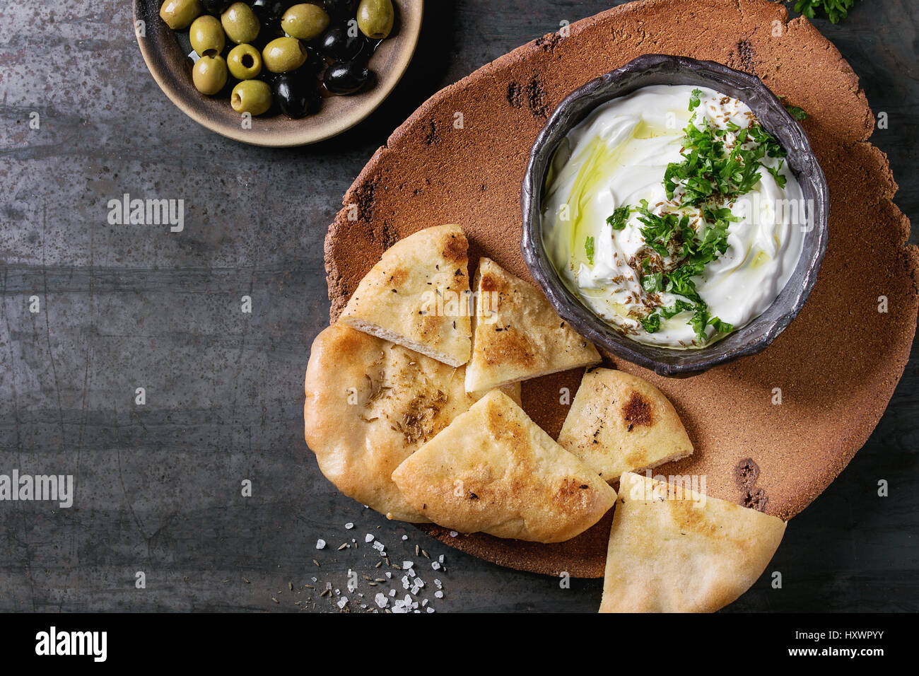 labneh fresh lebanese cream cheese dip Stock Photo - Alamy