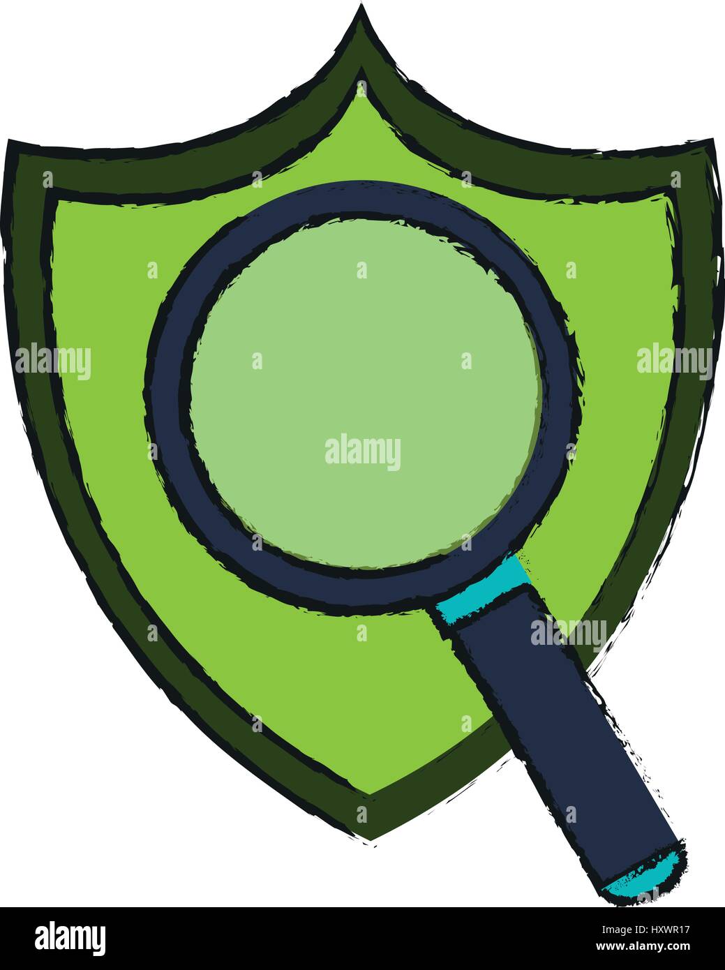 shield with magnifying glass icon over white background. vector ...