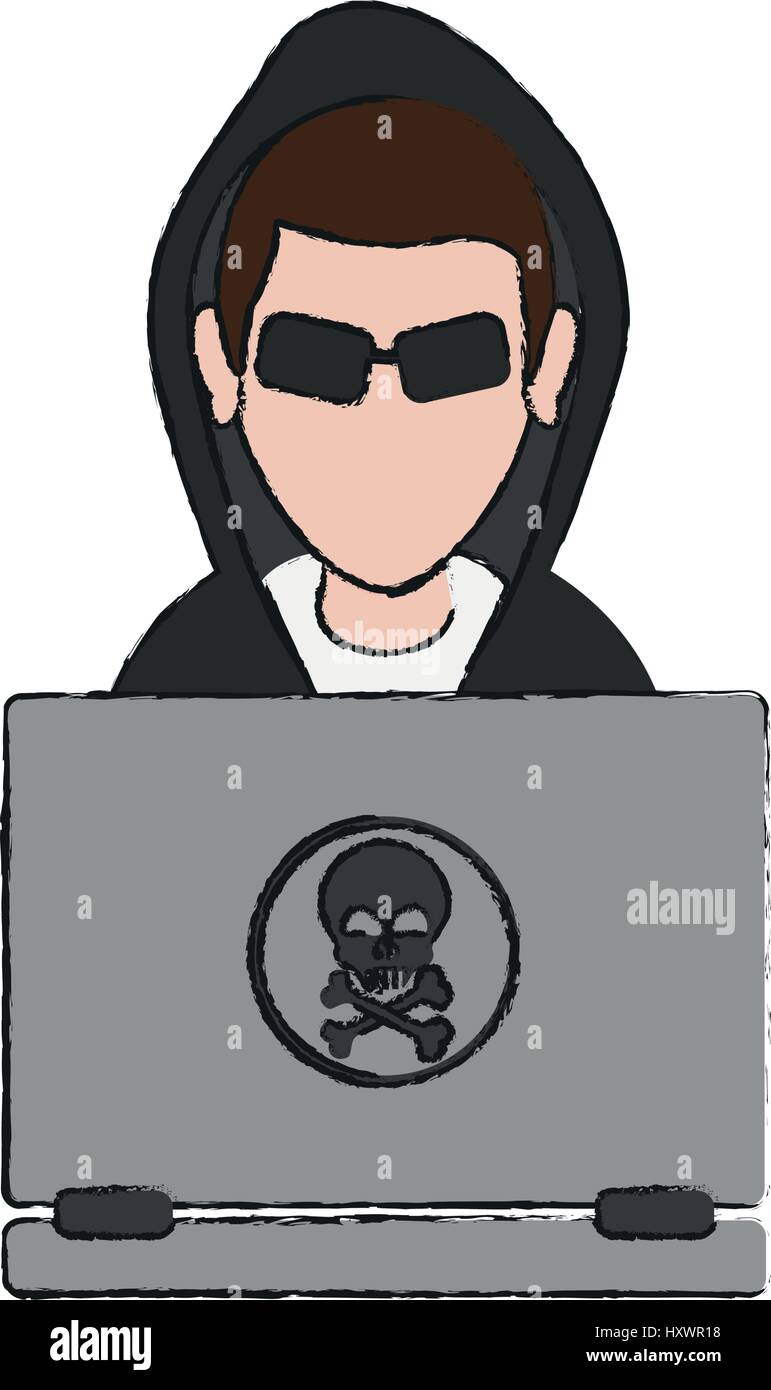 hacker man cartoon icon over white background. vector illustration ...