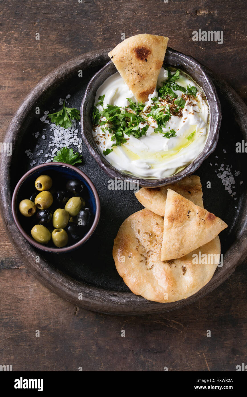 labneh fresh lebanese cream cheese dip Stock Photo - Alamy