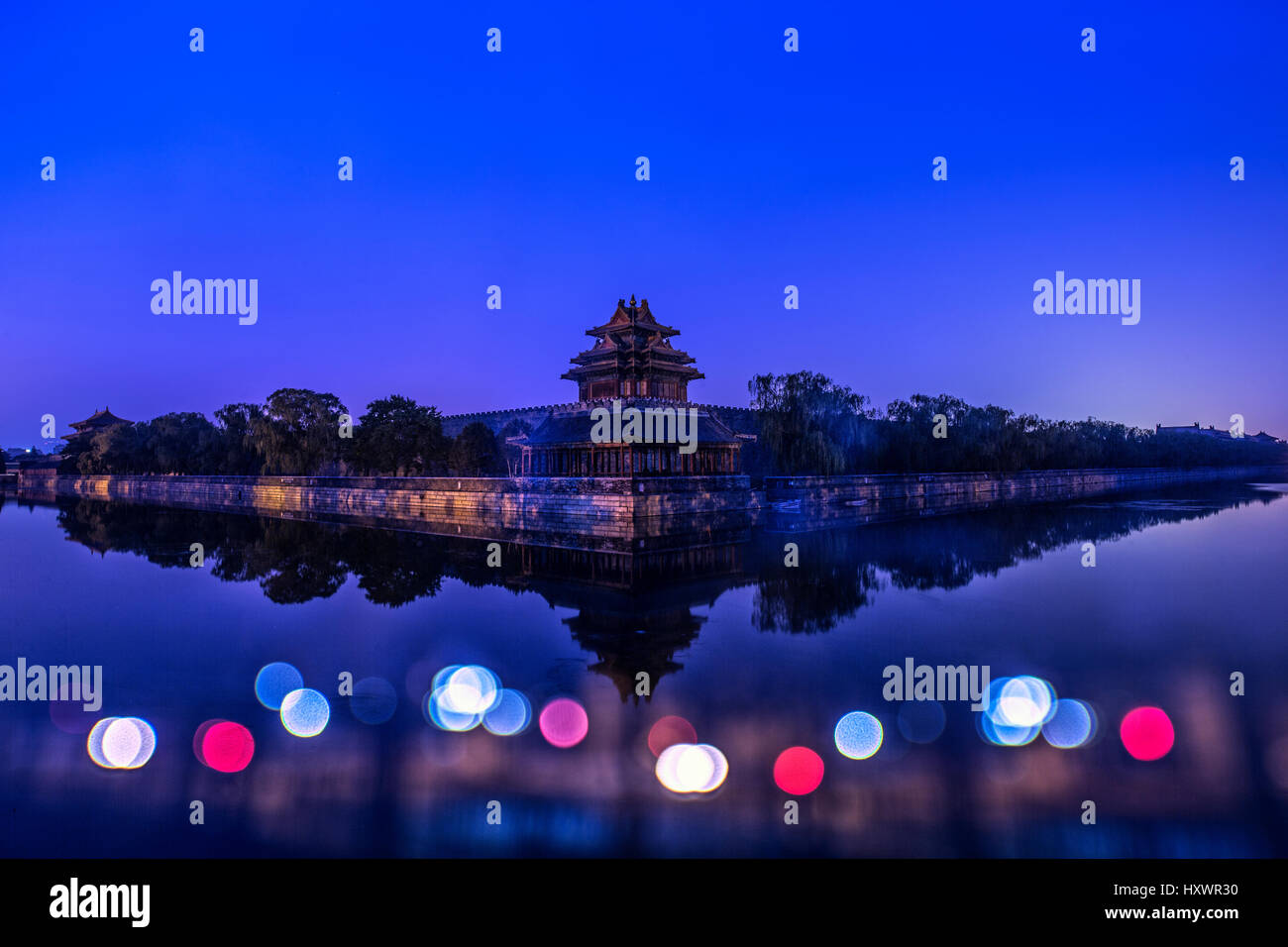 The Imperial Palace watchtower night in Beijing Stock Photo - Alamy