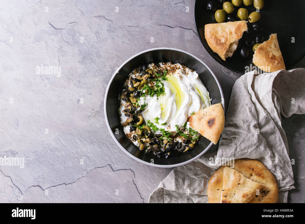 labneh fresh lebanese cream cheese dip Stock Photo - Alamy