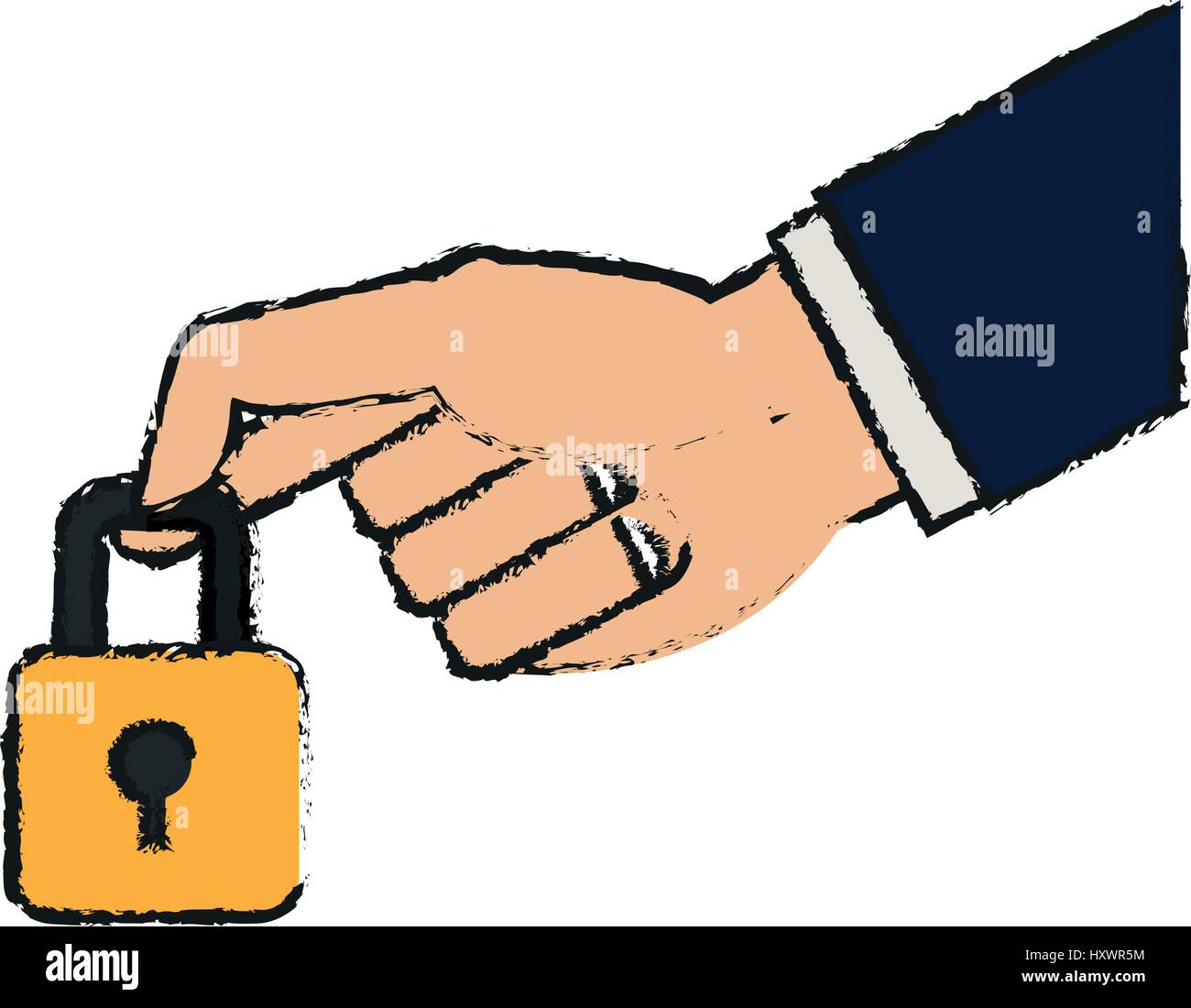 hand with padlock icon over white background. vector illustration Stock ...