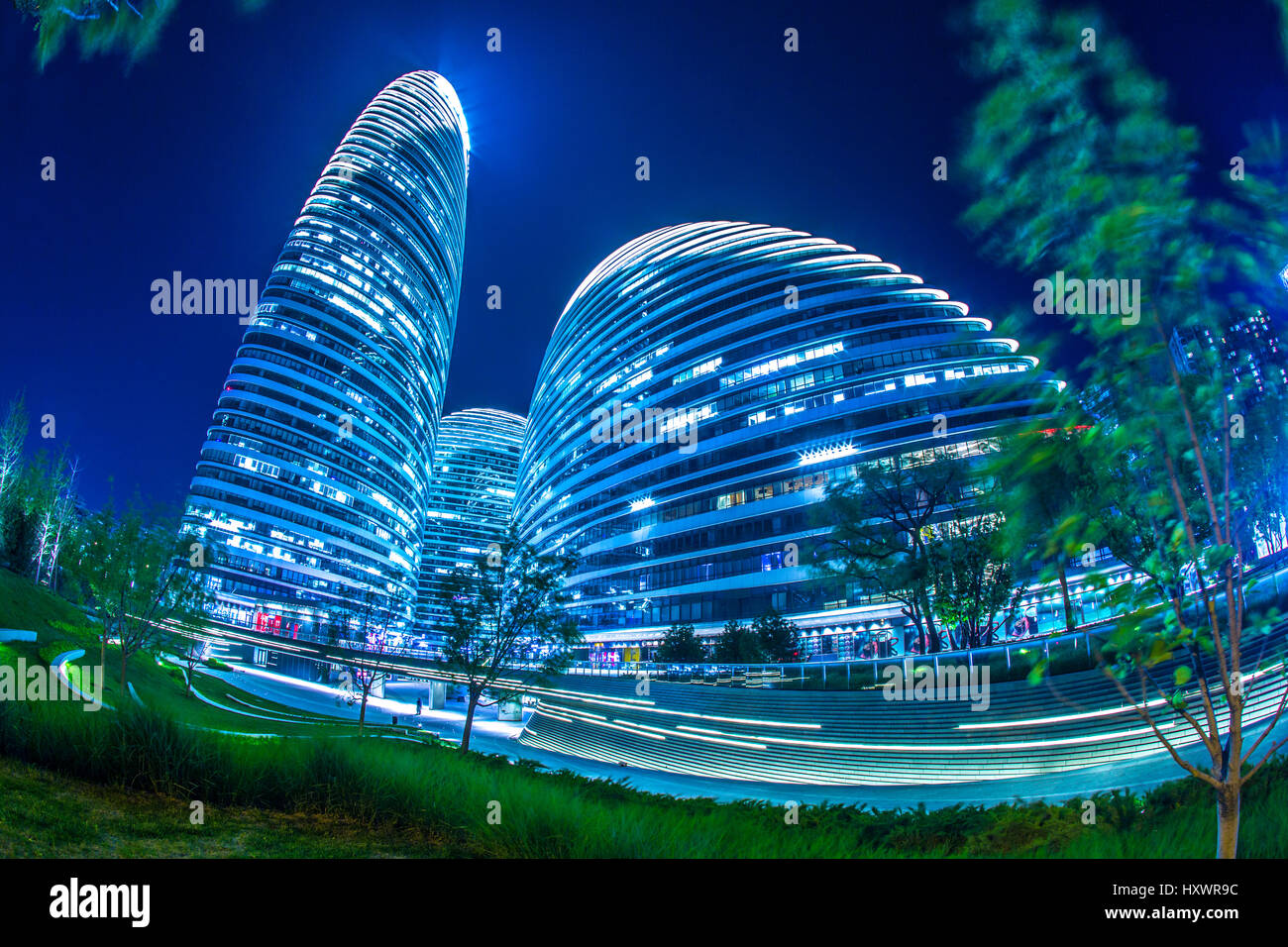 Night view of WangjingSOHO building in Beijing Stock Photo - Alamy