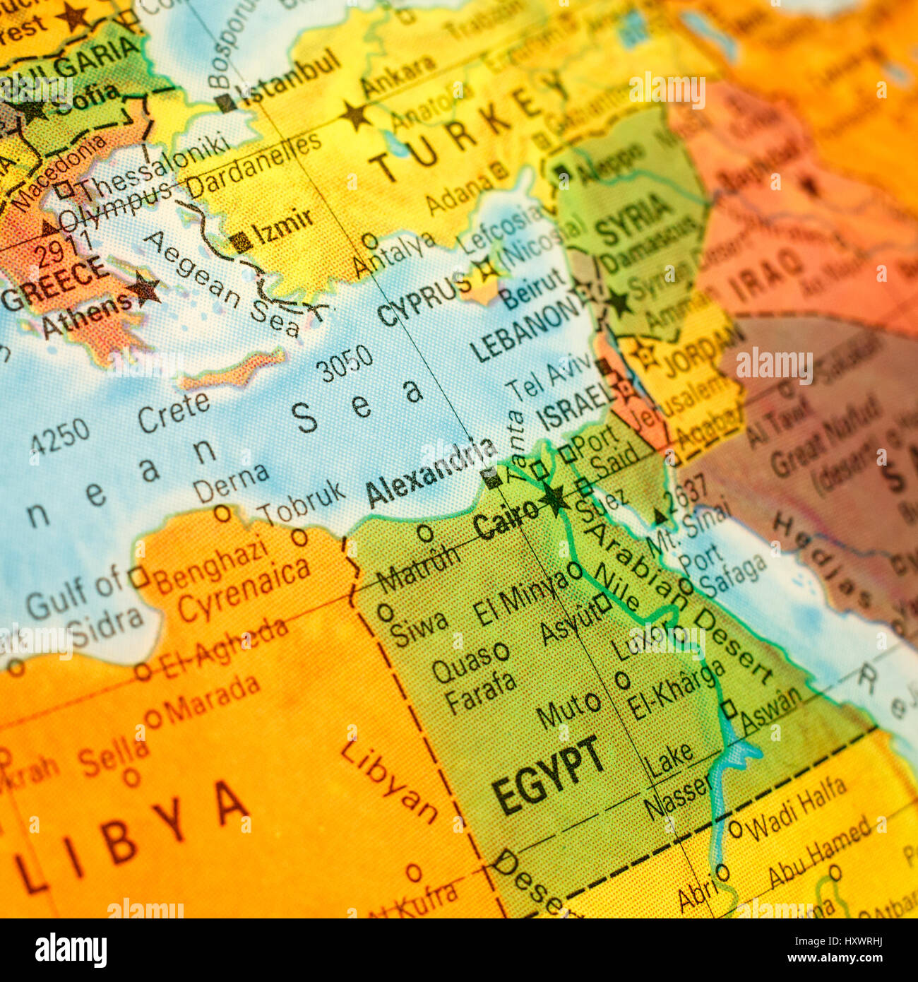 close-up macro image of map Egypt .Selective focus on Cairo Stock Photo ...