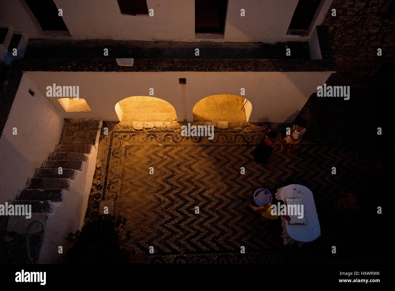 overhead shot of the inner courtyard of the monastery Agios ...