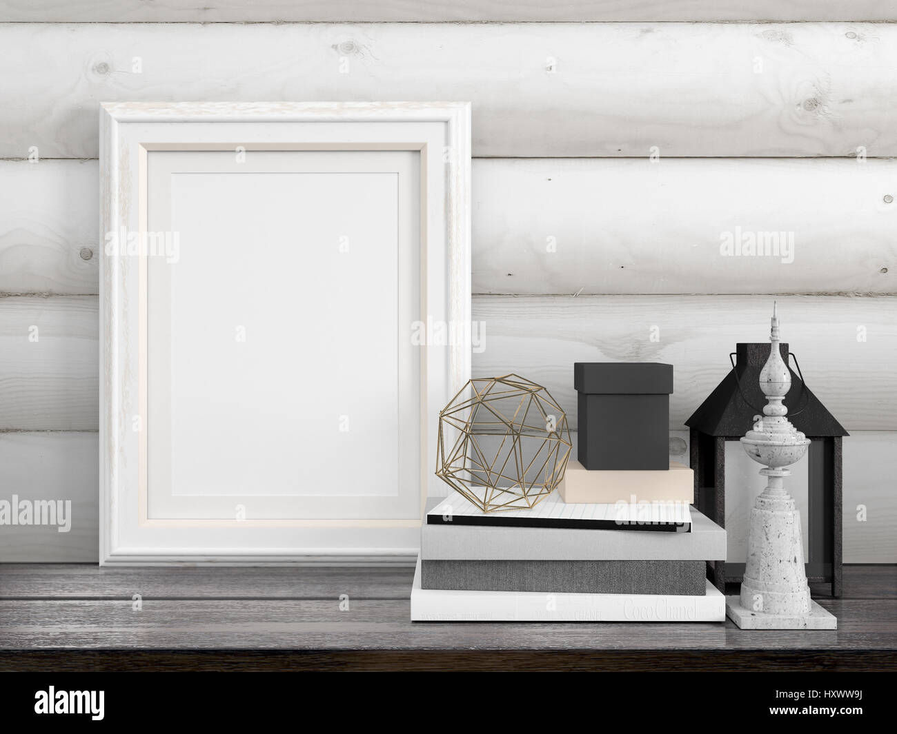 Mock up blank photo frame on the table. 3d rendering Stock Photo - Alamy