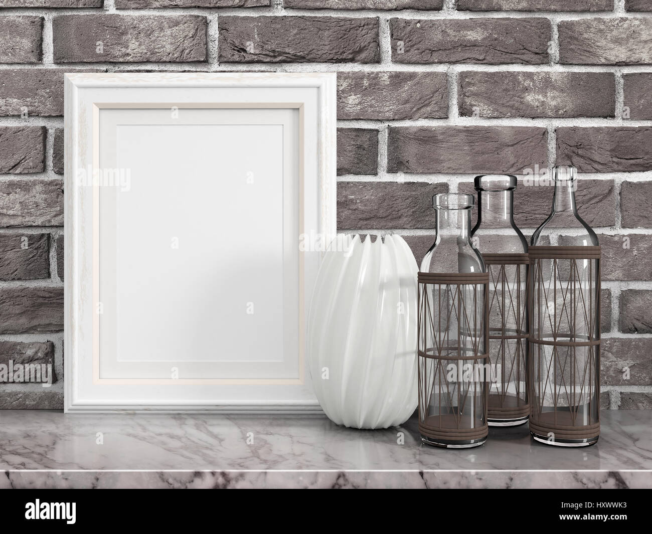 Mock up blank photo frame on the table. 3d rendering Stock Photo - Alamy