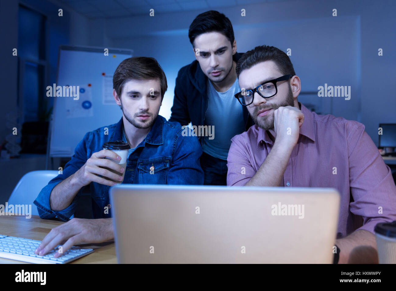 Handsome intelligent men looking at the laptop screen Stock Photo - Alamy
