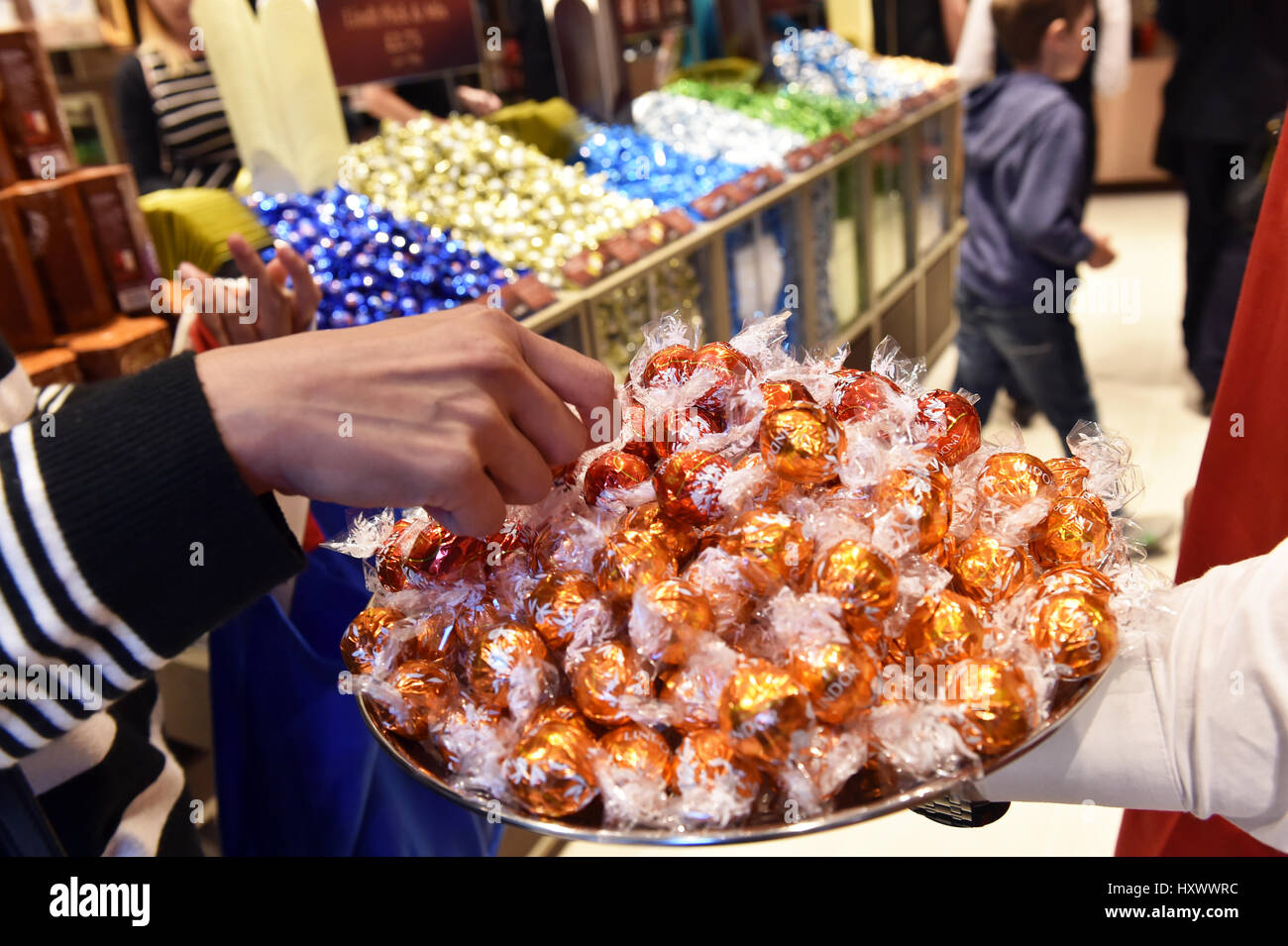 Lindt Chocolate shop opens Trinity Leeds 26th August 2016 Stock Photo ...