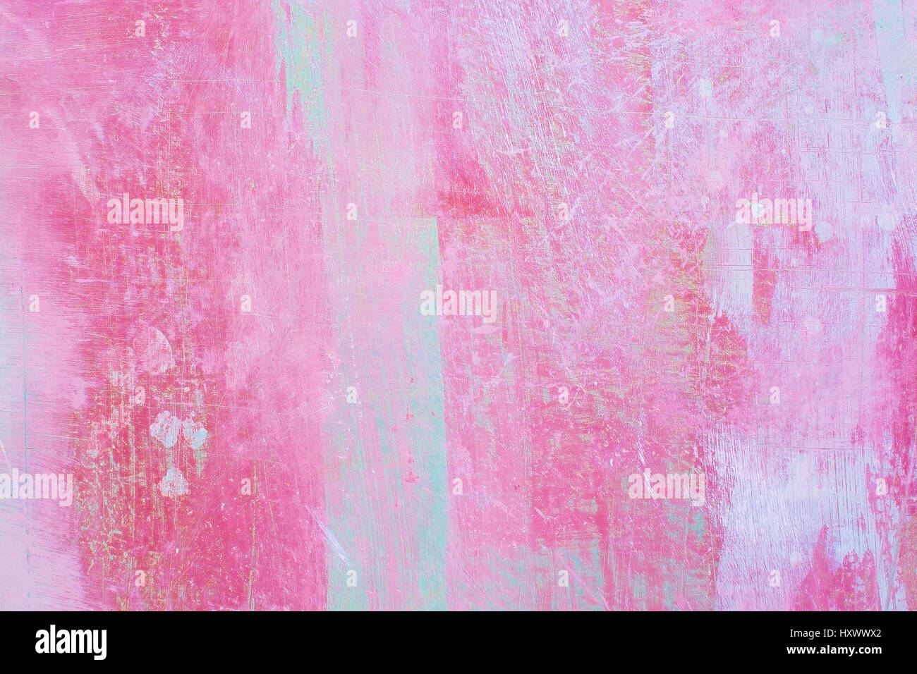 Grungy red roughcast wall scratchy background texture in pink and green ...
