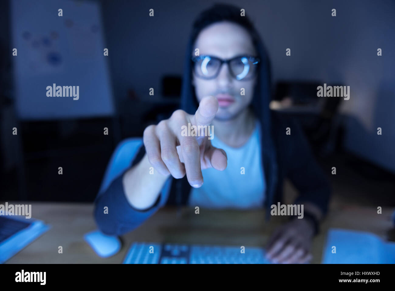 Selective focus of a finger pressed to the screen Stock Photo - Alamy