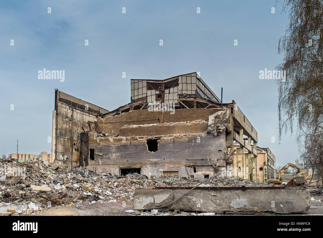 Ruins old factory on blue sky background Stock Photo - Alamy