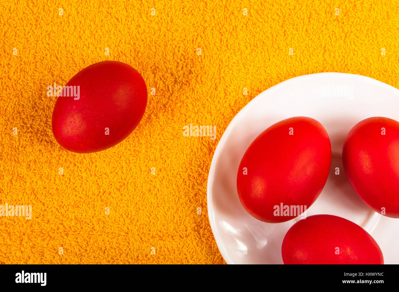 Kulichi, traditional Russian Easter cake with icing and dyed eggs Stock ...