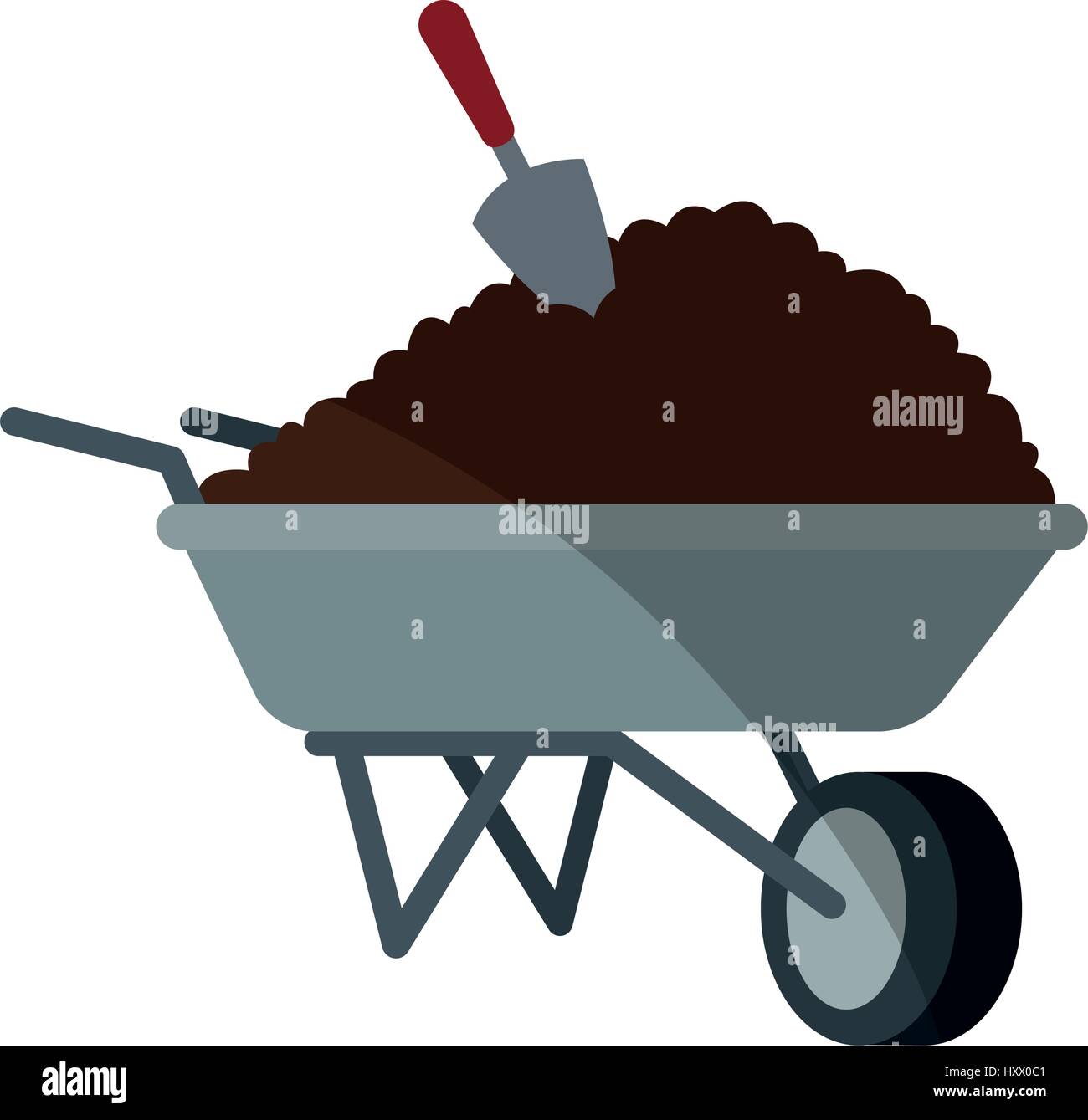 wheelbarrow with soil over white background. gardening tools concept ...