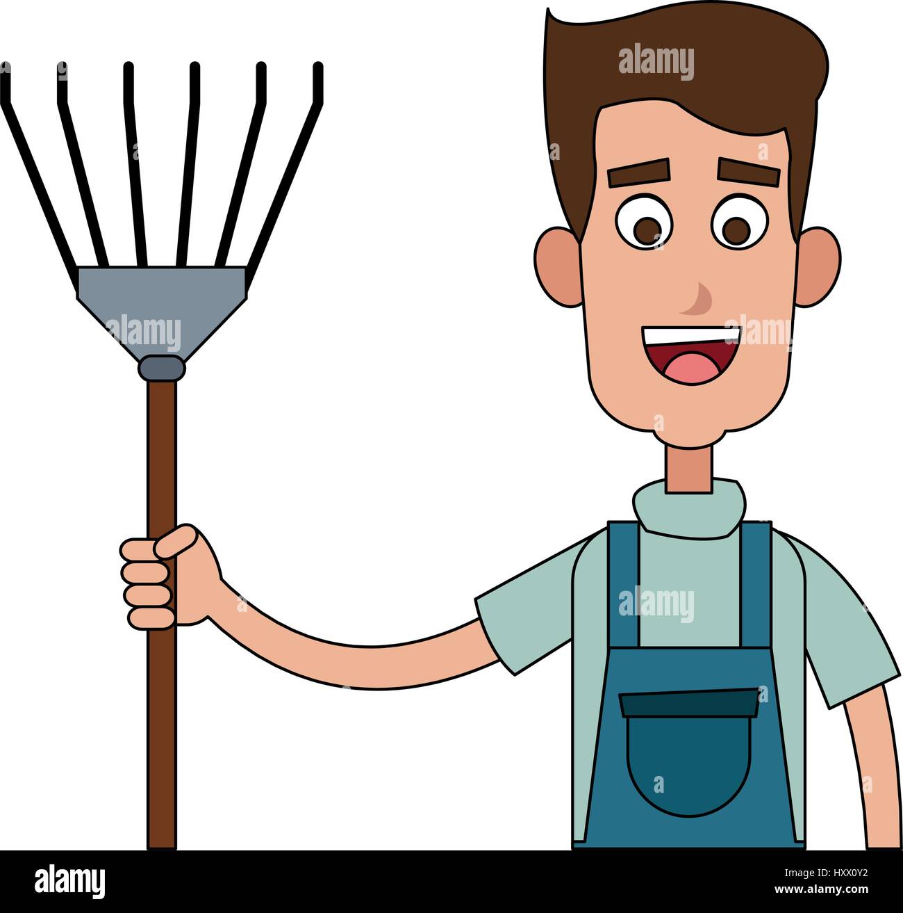 farmer with pitchfork cartoon icon image vector illustration design ...