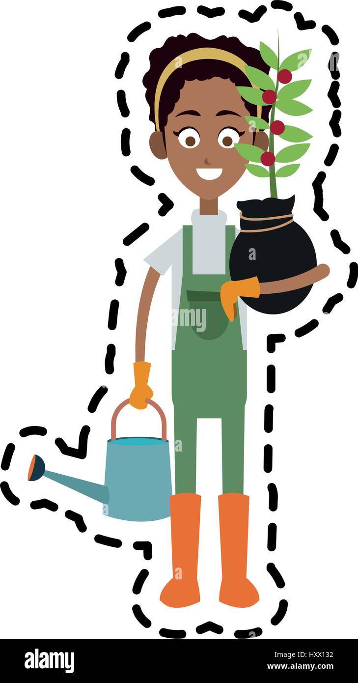 female farmer holding plant cartoon icon image vector illustration ...