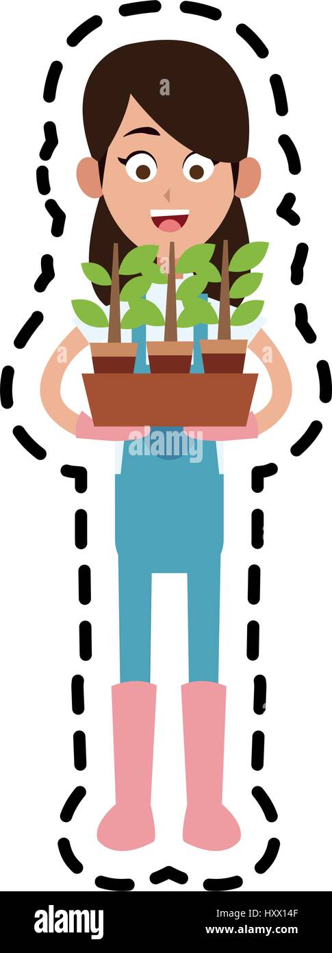 female farmer holding plant cartoon icon image vector illustration ...