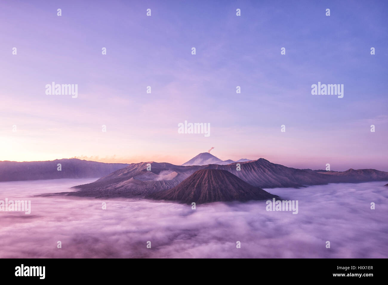 Bromo, Batok and Semeru volcanoes at sunrise, Java island, Tengger ...