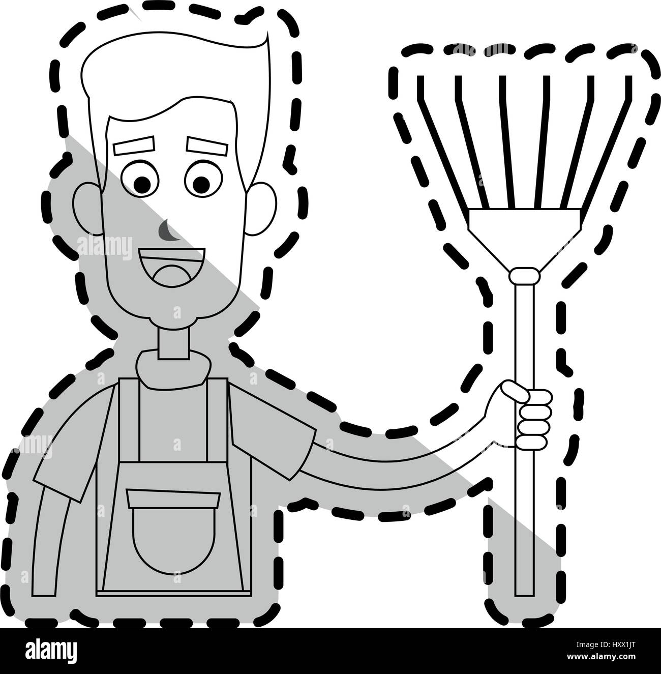 happy male farmer holding rake icon image vector illustration design ...