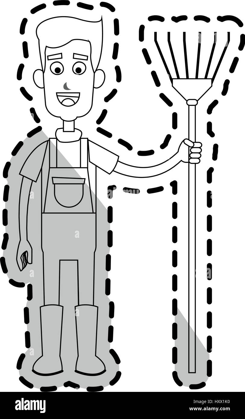 happy male farmer holding rake icon image vector illustration design ...