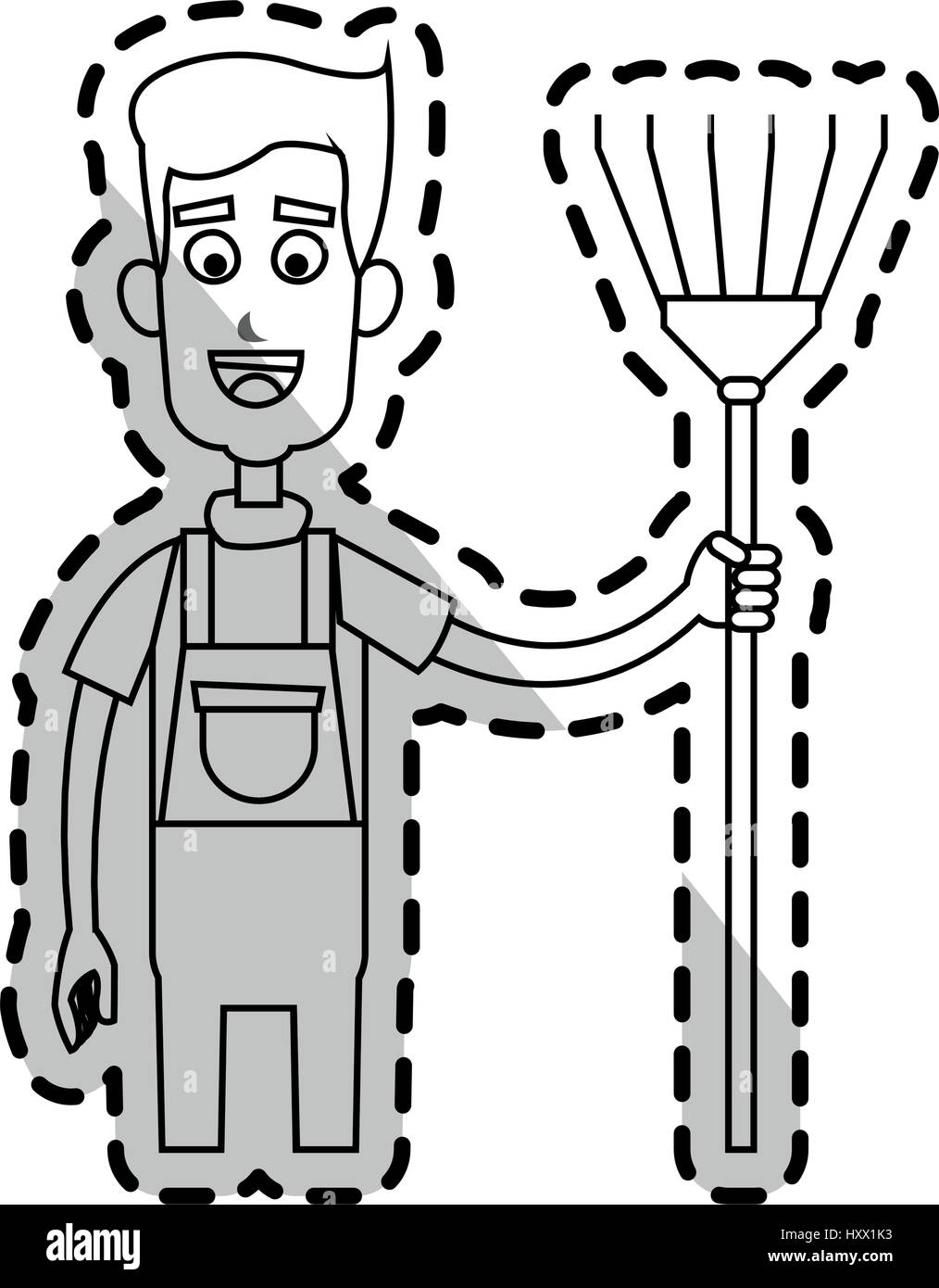 happy male farmer holding rake icon image vector illustration design ...