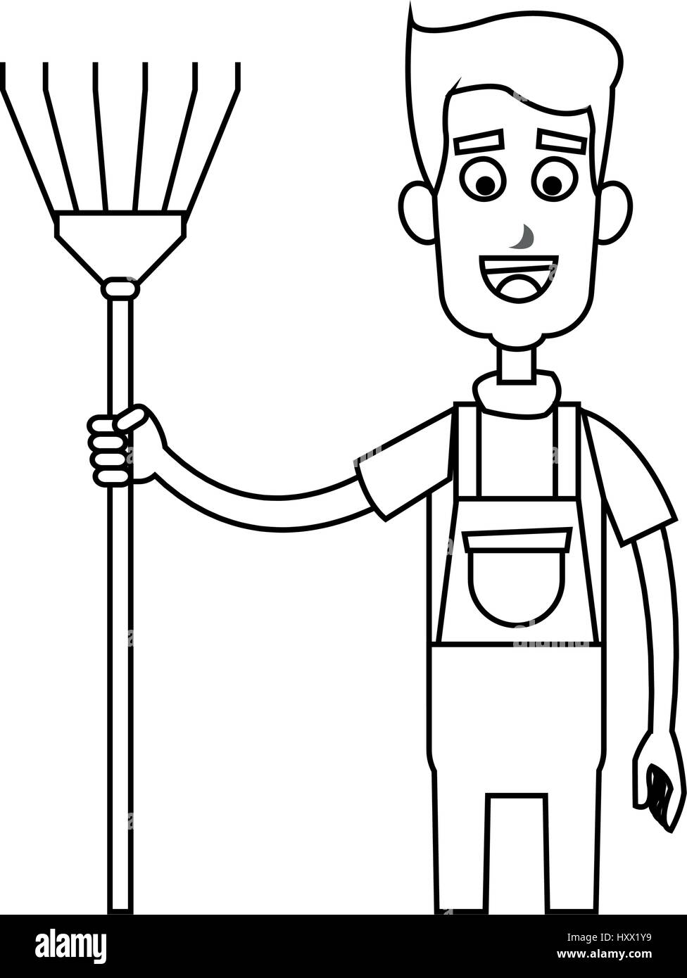happy male farmer holding rake icon image vector illustration design ...