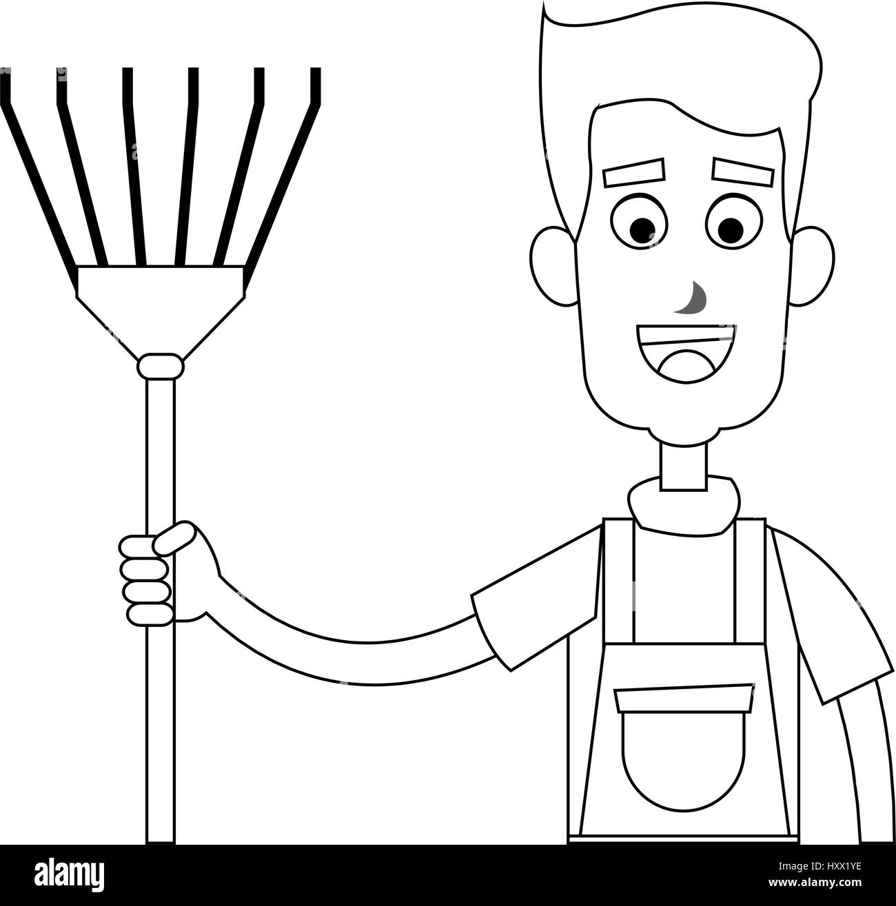 Cartoon farmer holding rake Black and White Stock Photos & Images - Alamy