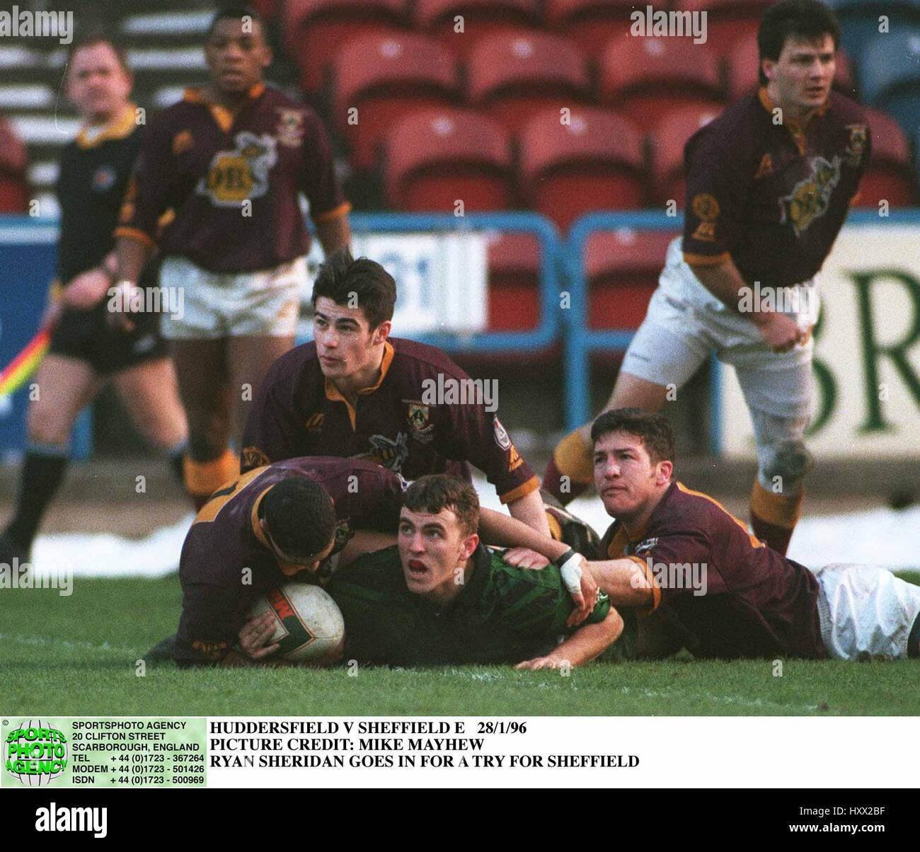 RYAN SHERIDAN SCORES TRY FOR SHEFFIELD V HUDDERSFIELD 29 January 1996 ...