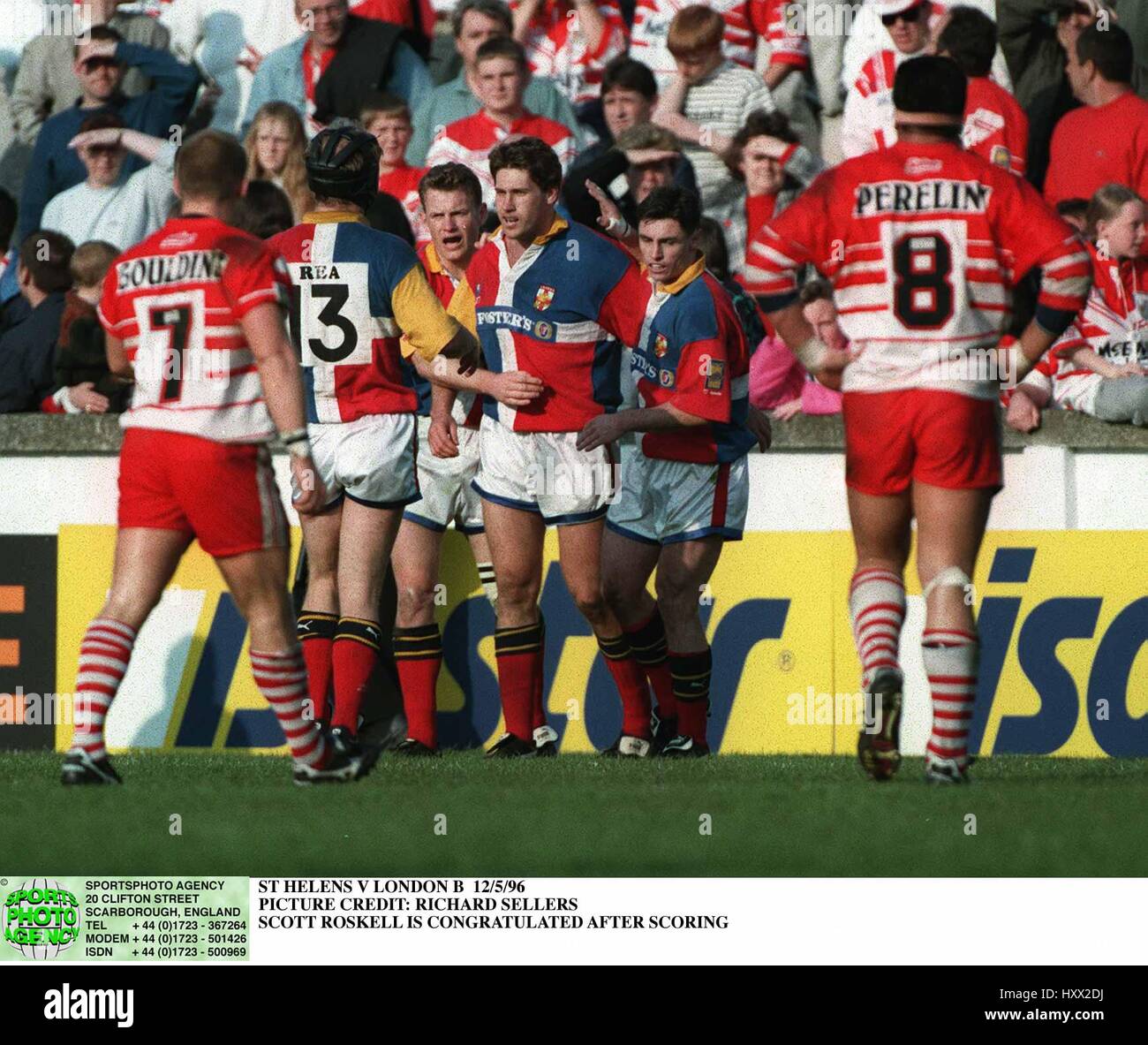 SCOTT ROSKELL & TEAM-MATES ST. HELENS V LONDON BRONCOS 12 May 1996 ...